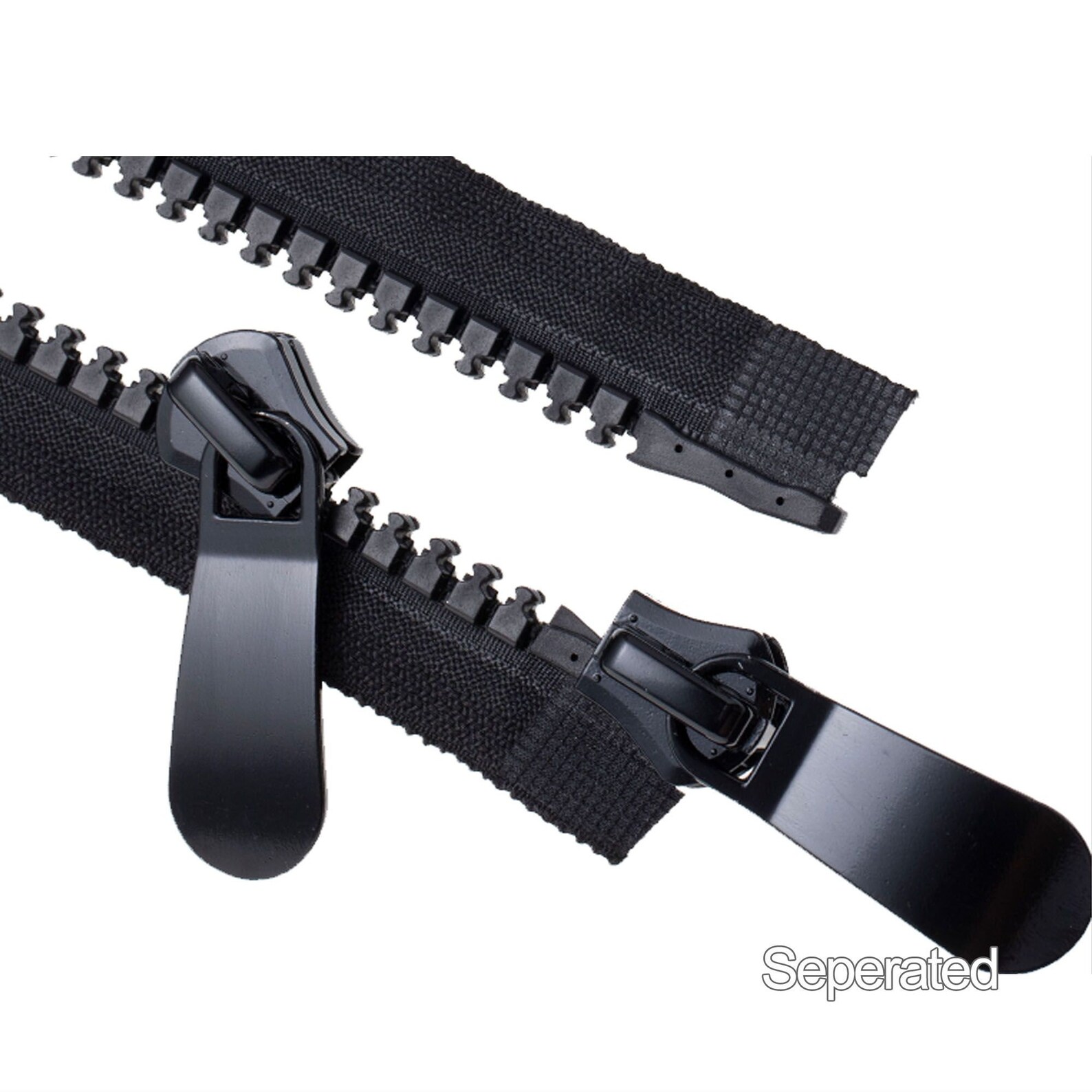 27"-59" Strong Large Molded Plastic Zipper, Black Chunky Zipper With 2 ...