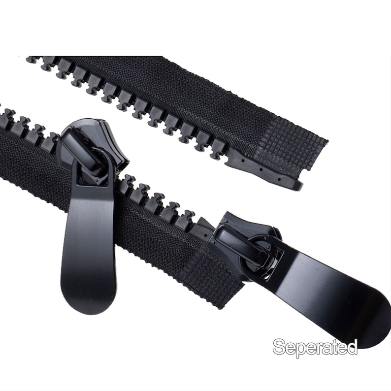 27"-59" Strong Large Molded Plastic Zipper, Black Chunky Zipper With 2 ...