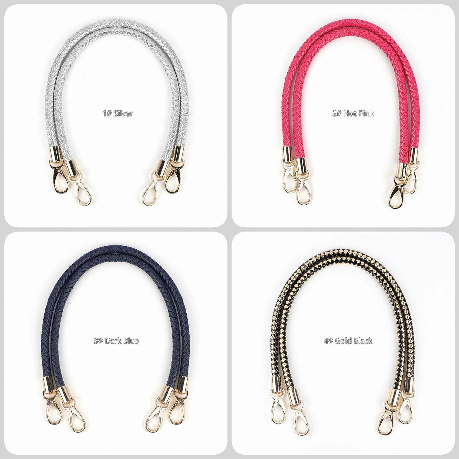 Braided Leather Handle Strap, Handbag Handle With Golden Hook, Faux PU ...