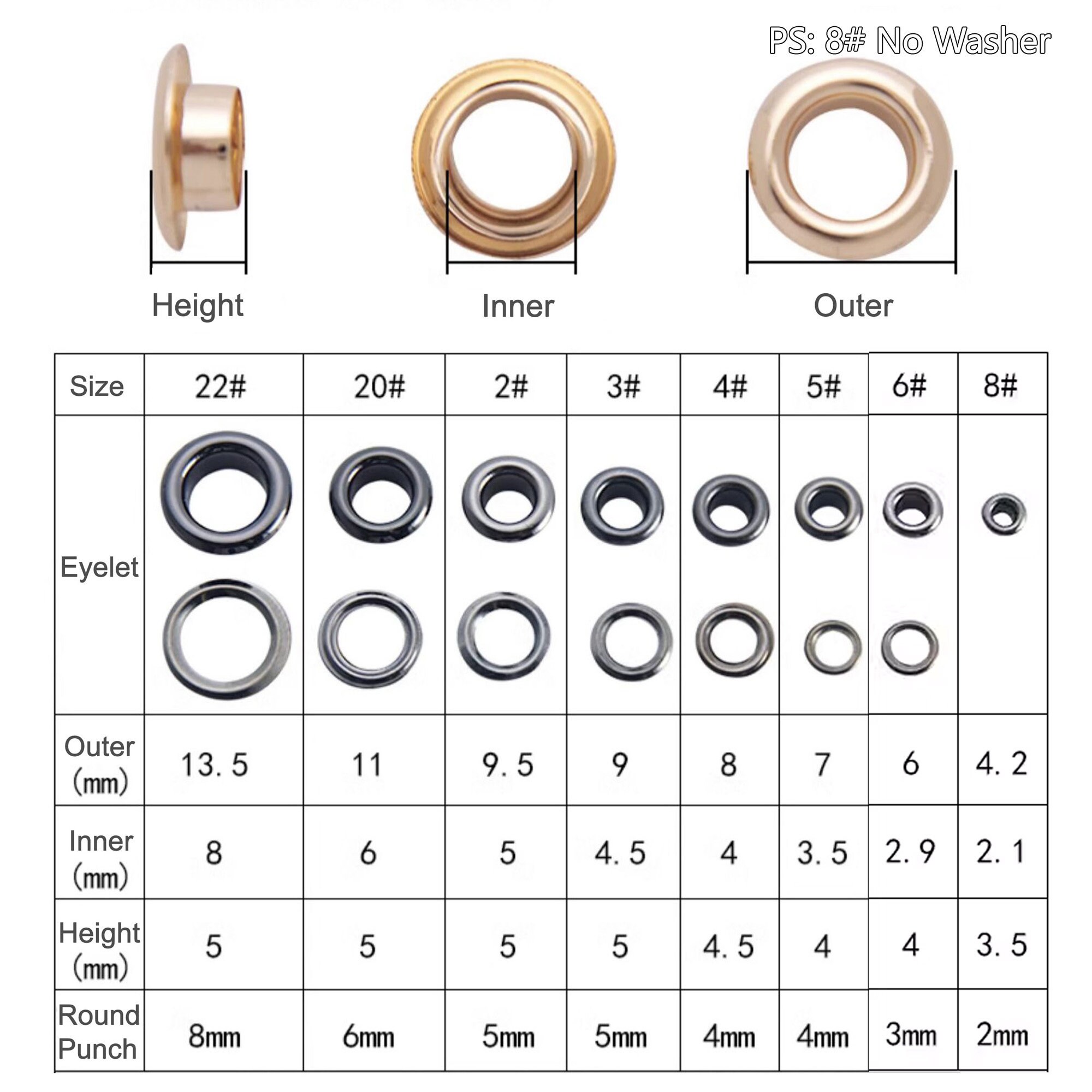 Eyelets With Washers, Brass Grommets for Shoes Clothes Bags Tag DIY ...