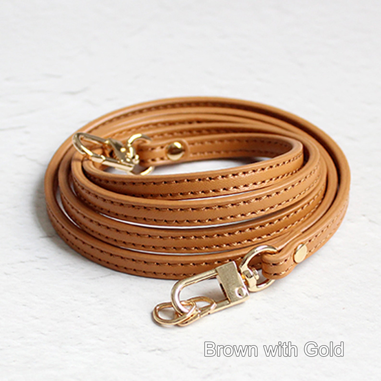 A Piece of Genuine Leather Handle, 2 Layer Leather Strap With Gold ...