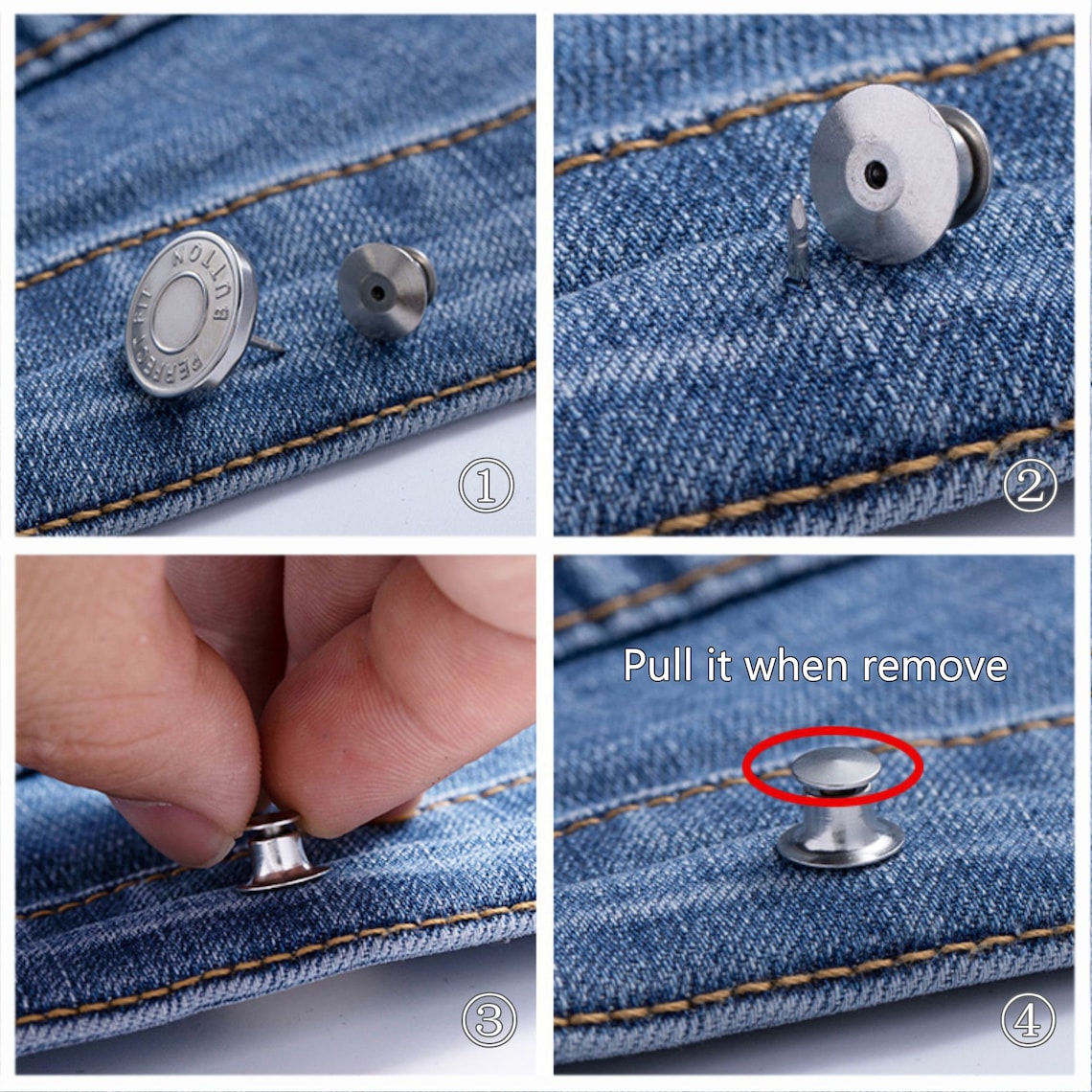 Jean Button Replacement, Reusable Metal Jeans Tacks, No-sew Removable ...