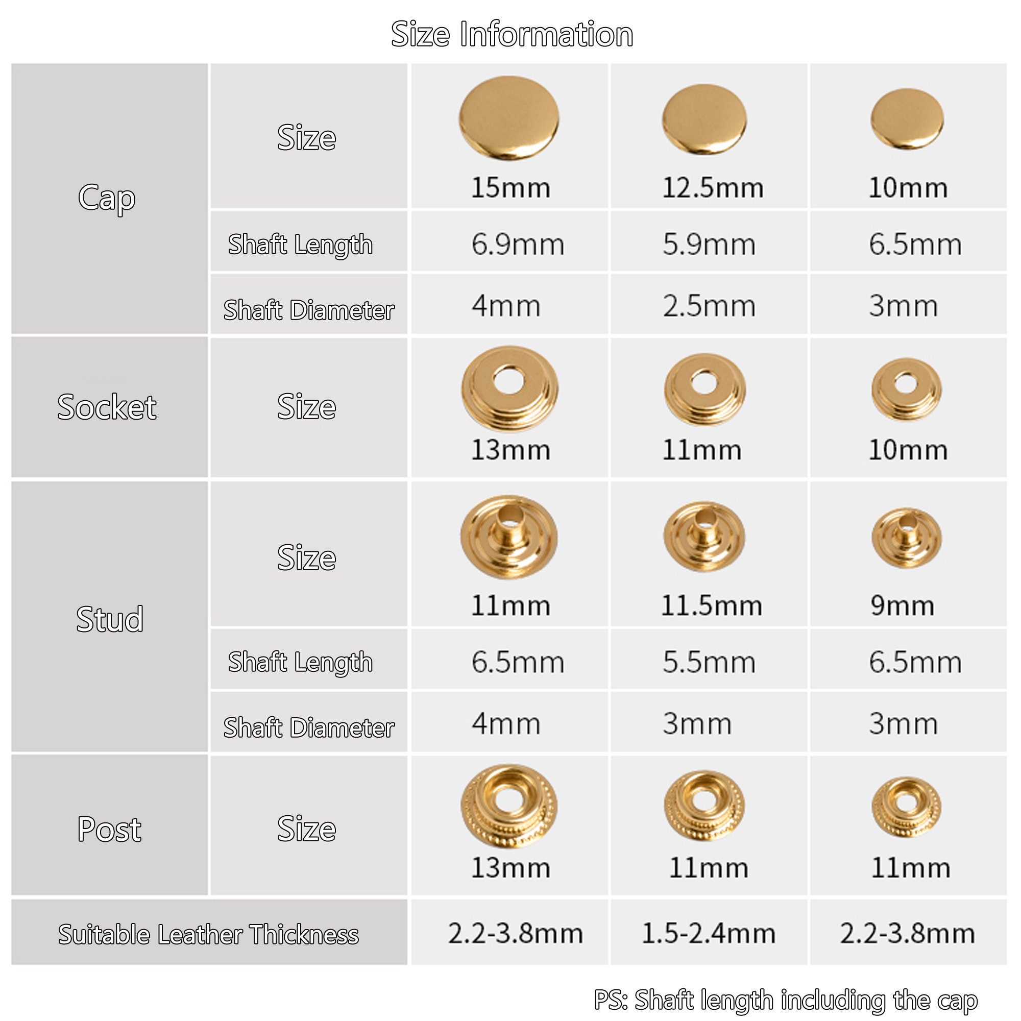 Metal Snap Buttons Leather Craft Fastener Closure,press Button Stud for Leatherworking Jean ...