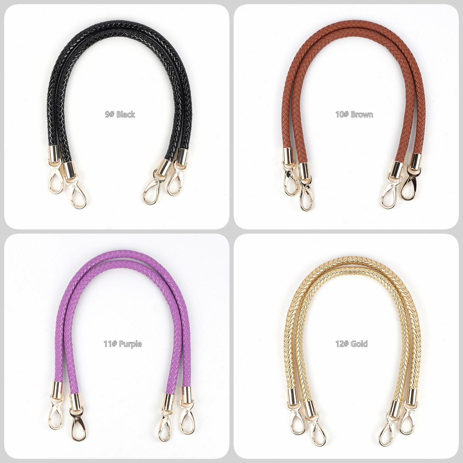 Braided Leather Handle Strap, Handbag Handle With Golden Hook, Faux PU ...