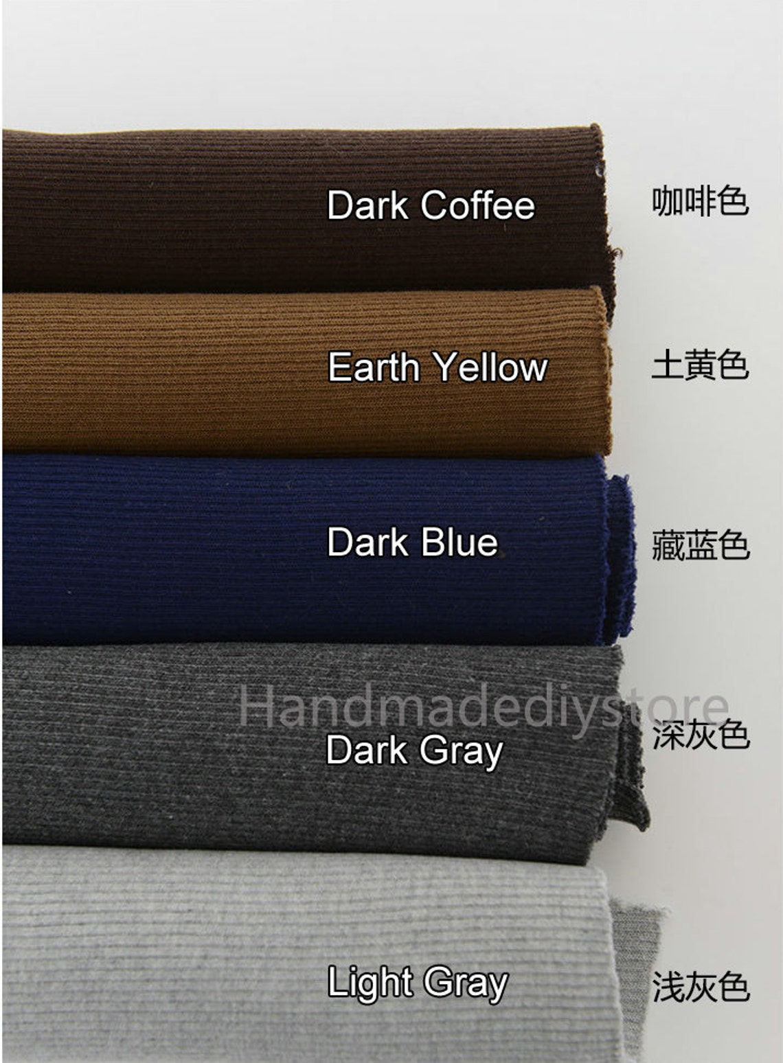 Thick Rib Knit Fabric, Dark Coffee/ Earth Yellow/ Dark Blue/ Dark Gray ...