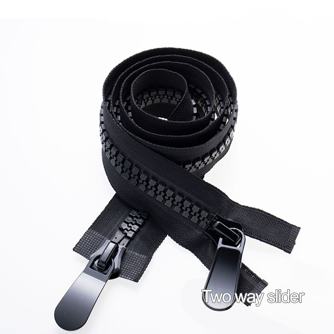 27"-59" Strong Large Molded Plastic Zipper, Black Chunky Zipper With 2 ...