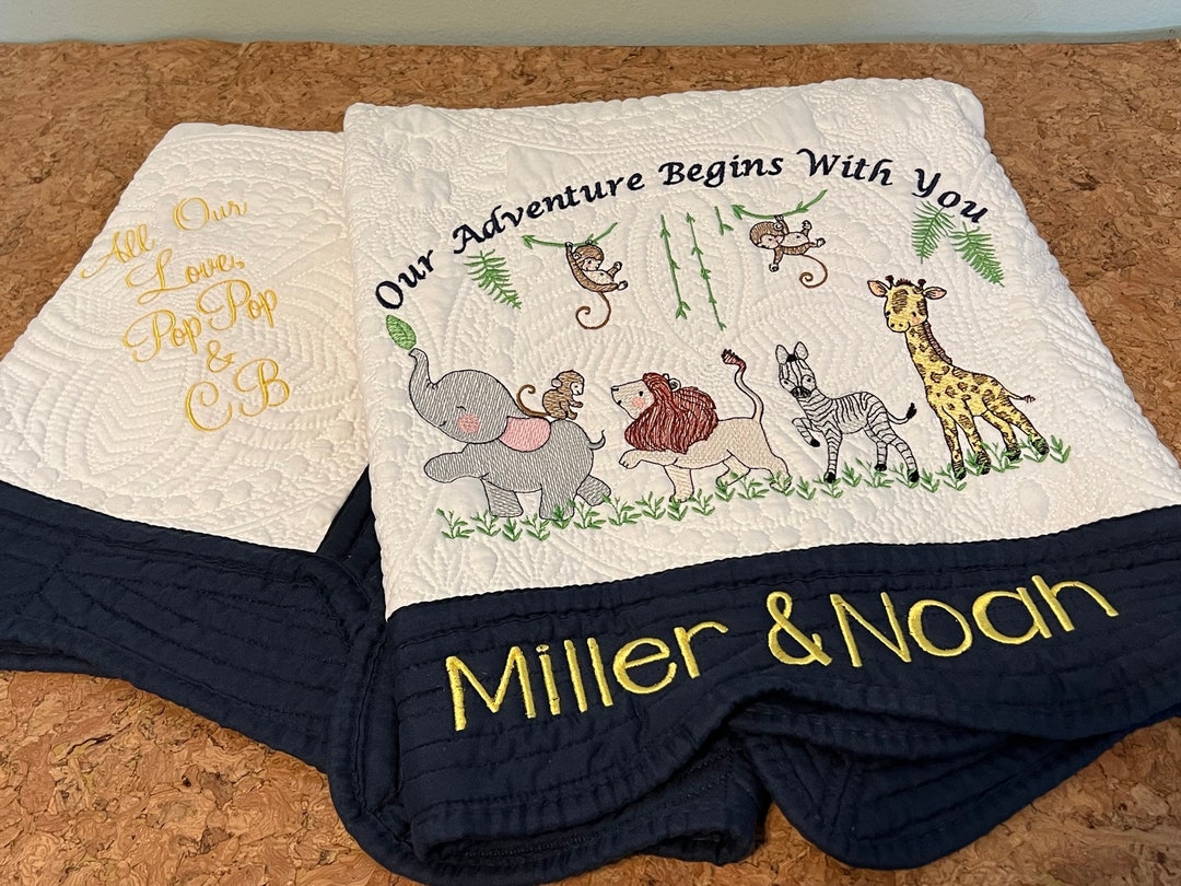 Zoo Animals Baby Quilt,embroidered Baby Quilt, Personalized Baby Quilt ...