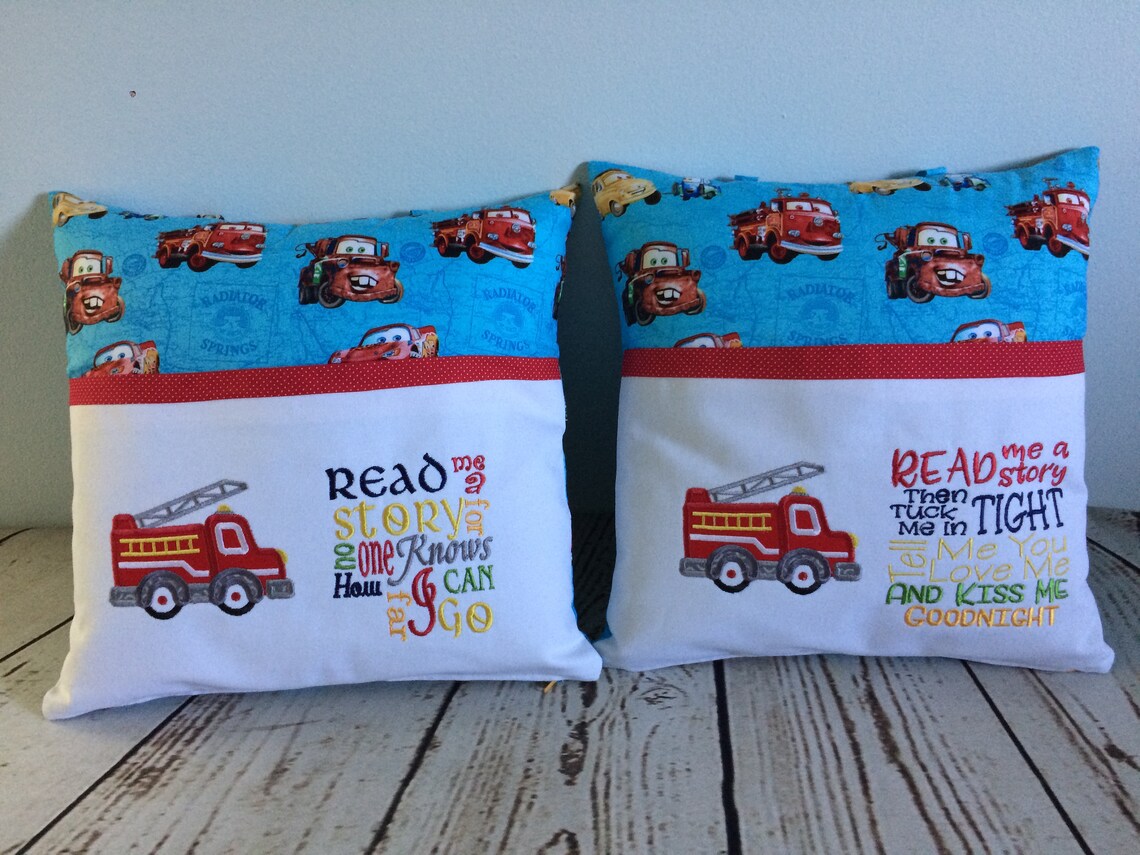 Fire Engine Reading Pillow Embroidered Fire Engine Readig - Etsy