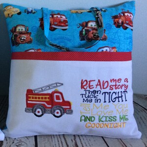 Fire Engine Reading Pillow, Embroidered Fire Engine Readig Pillow ...