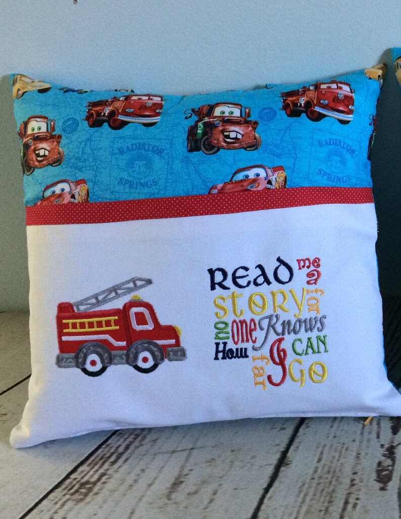 Fire Engine Reading Pillow Embroidered Fire Engine Readig | Etsy