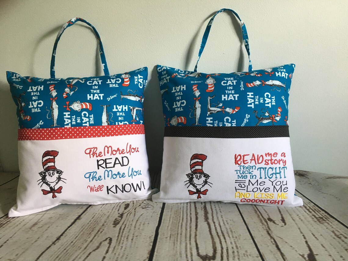 Embroidered Reading Pillow Reading Pillow Cat in the Hat | Etsy