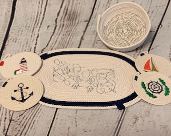Nautical Beverage Coasters Nantucket Coaster Set Housewares - Etsy