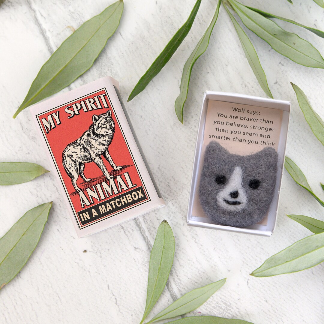 Wool Felt Wolf Spirit Animal Gift in A Matchbox, Best Friend Gift, Wolf ...