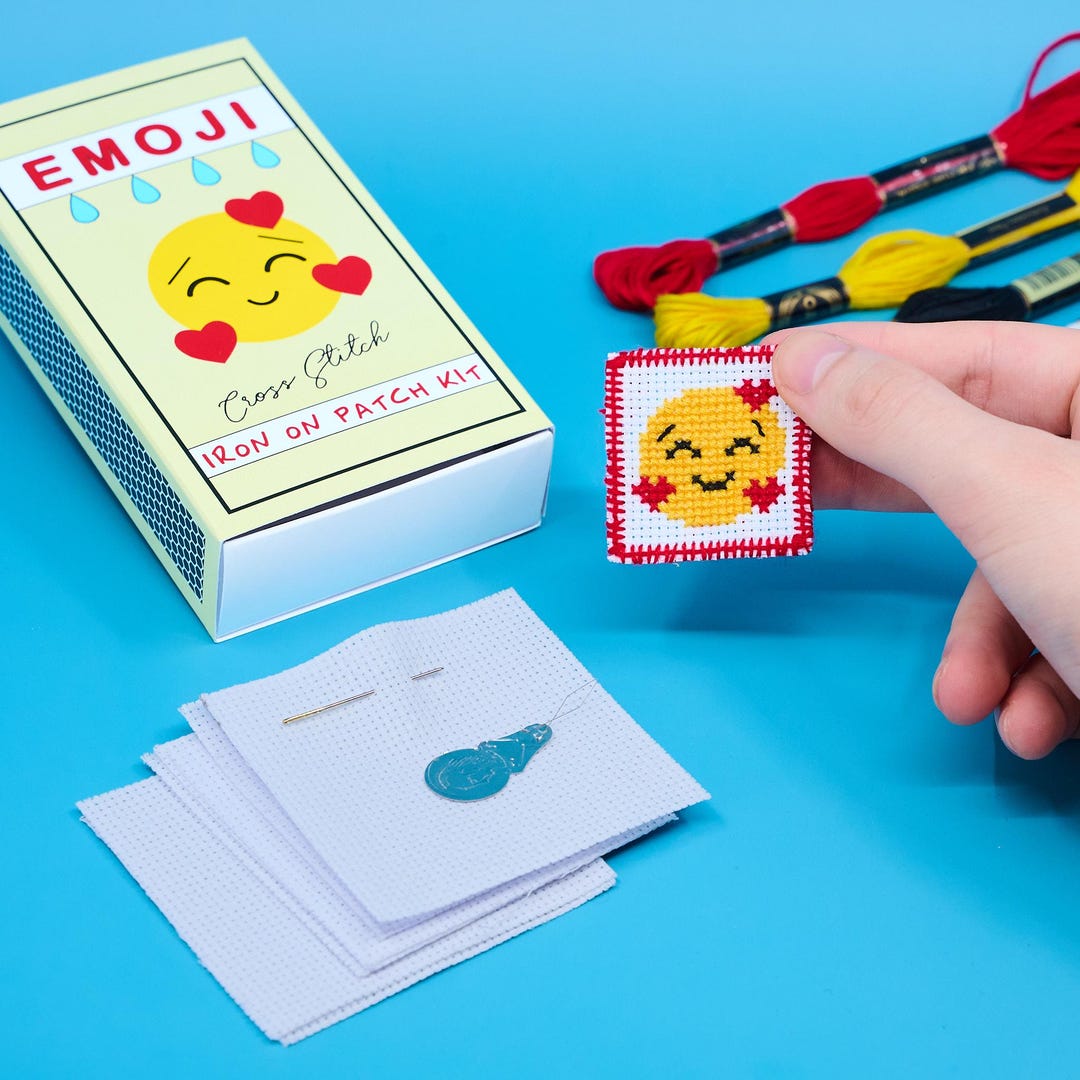 Mini Emoji Cross Stitch in a Matchbox – DIY Iron-on Patches, Beginner ...