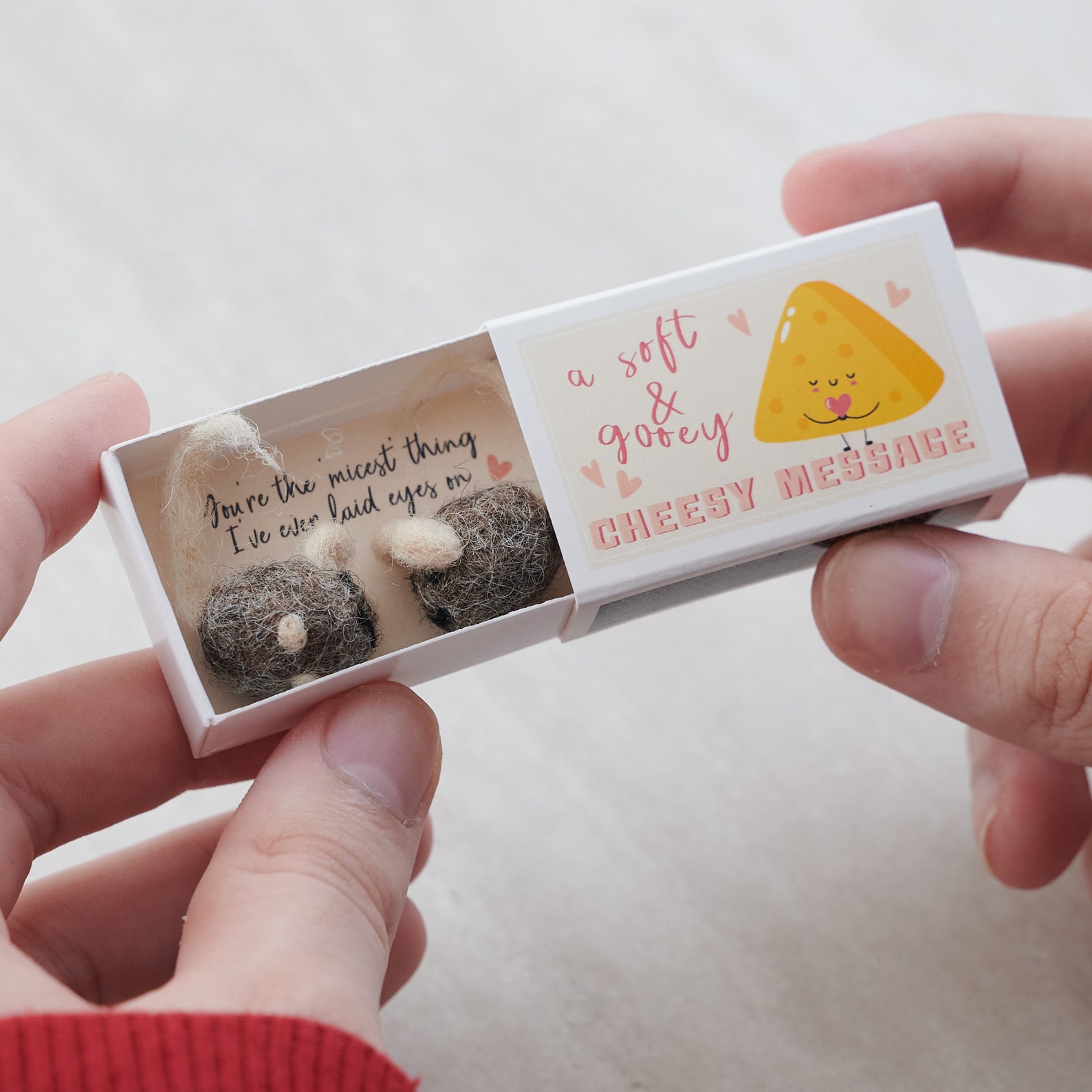 Cheesy Message Wool Felt Mice in A Matchbox, Valentine's Gift ...