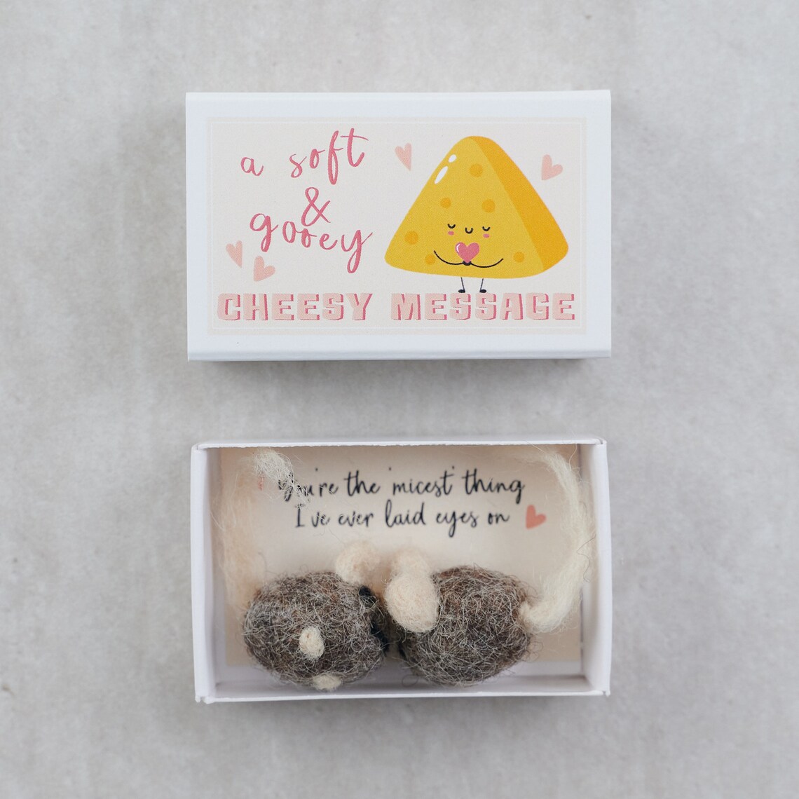 Cheesy Message Wool Felt Mice in A Matchbox, Valentine's Gift ...