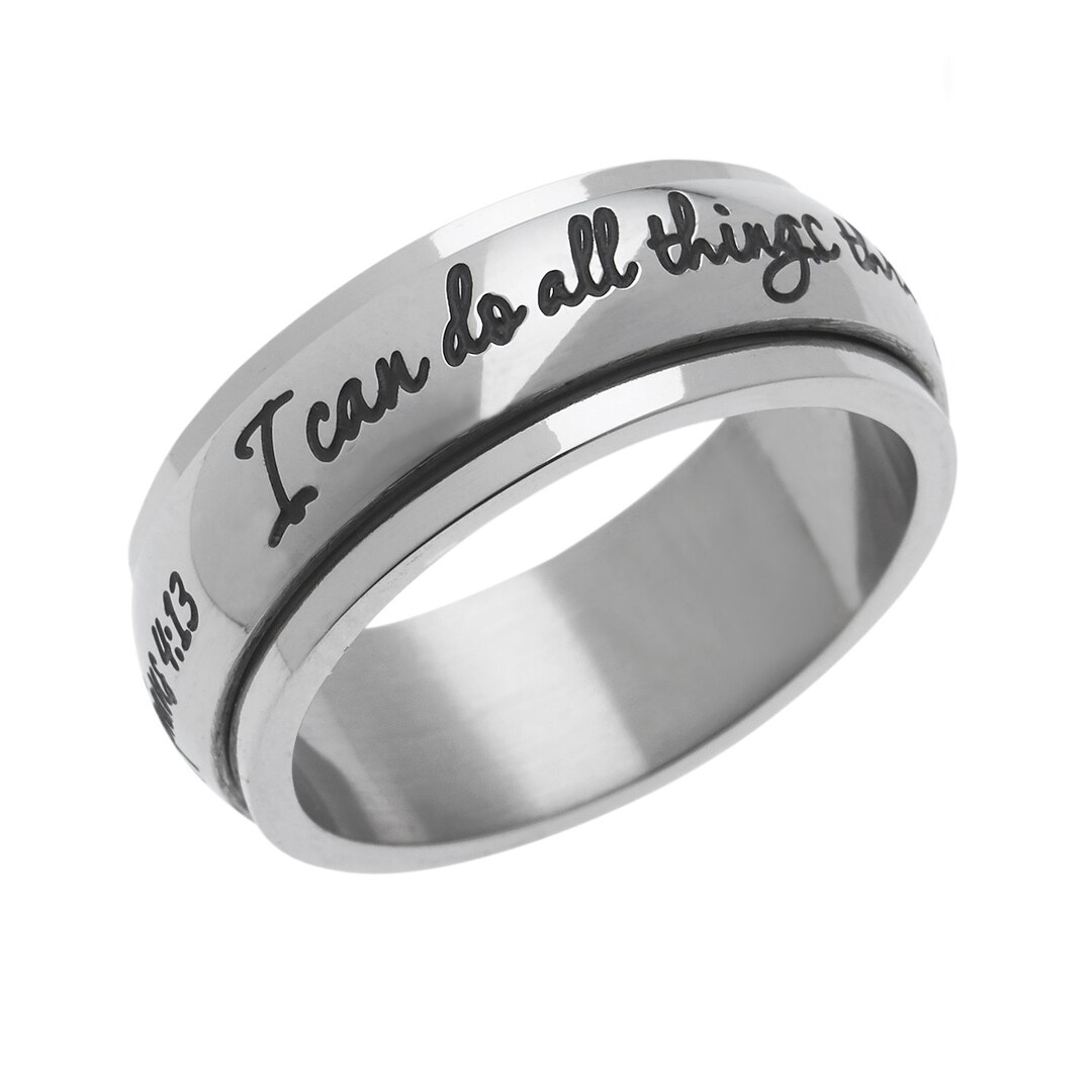 8mm Stainless Steel Women's Spinner Ring - I Can Do All Things Through ...