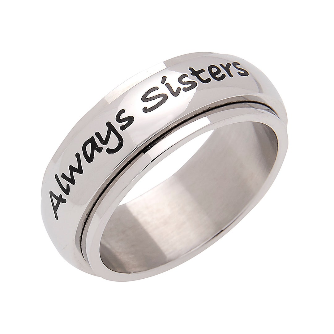 High Polished Stainless Steel Always Sisters Forever Friends Spinner ...