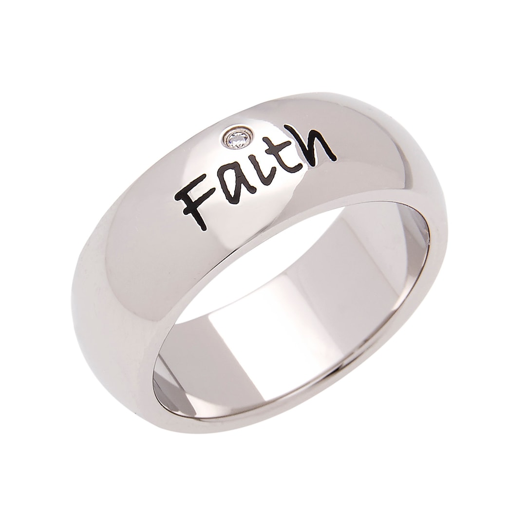 7mm Stainless Steel Women's Men's Ring - Faith With Cubic Zirconia ...