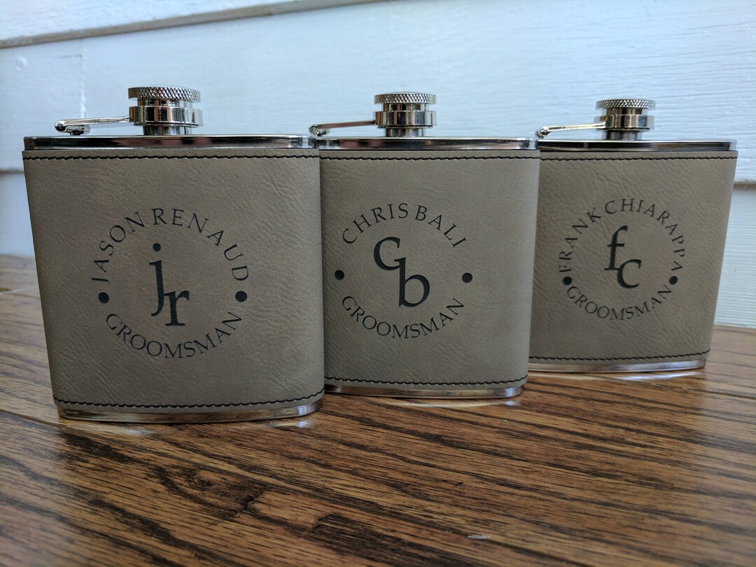 Engraved Leather Flasks | Light Brown Personalized Leather Flask ...