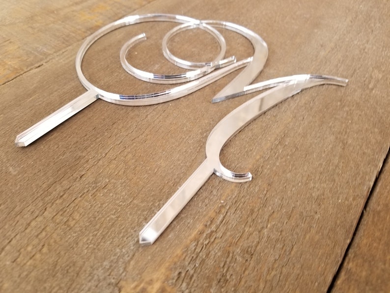 Silver Acrylic Cursive Letter Wedding Cake Topper Mirrored - Etsy Canada