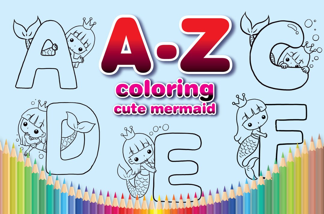 A-Z Fantasy Coloring Page Cute Mermaid Princess for Kids - Etsy