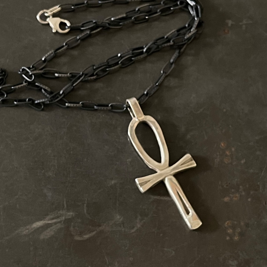 Hand Cast Solid Silver Egyptian Ankh on Steel Chain - Etsy