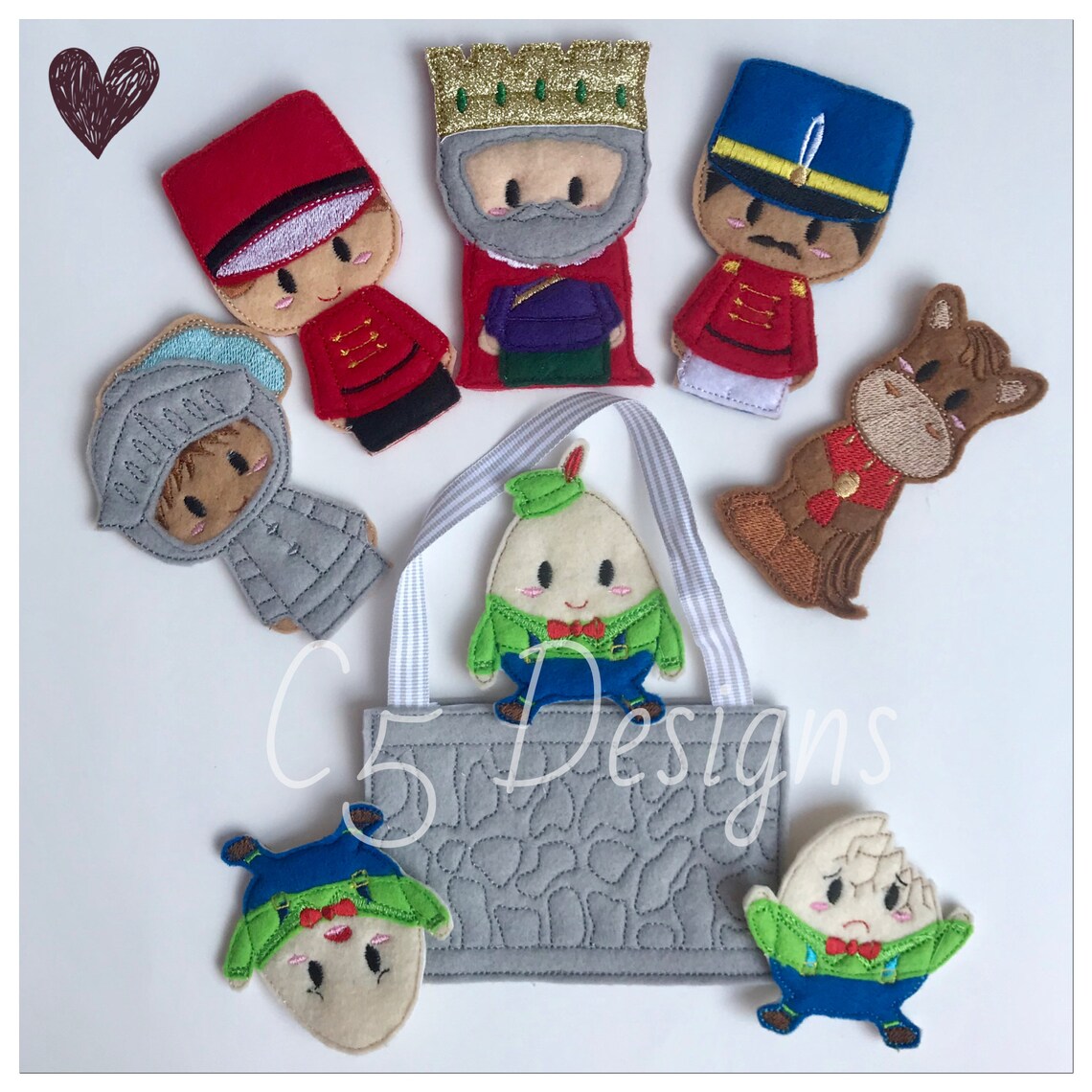 ITH Digital Embroidery Design - Humpty Dumpty Finger Puppet Set - 4X4 ...