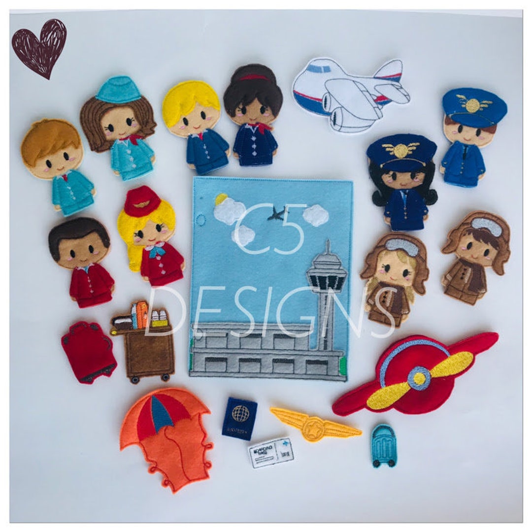 ITH Digital Embroidery Design - Airport Pilot Flying Finger Puppet Set ...
