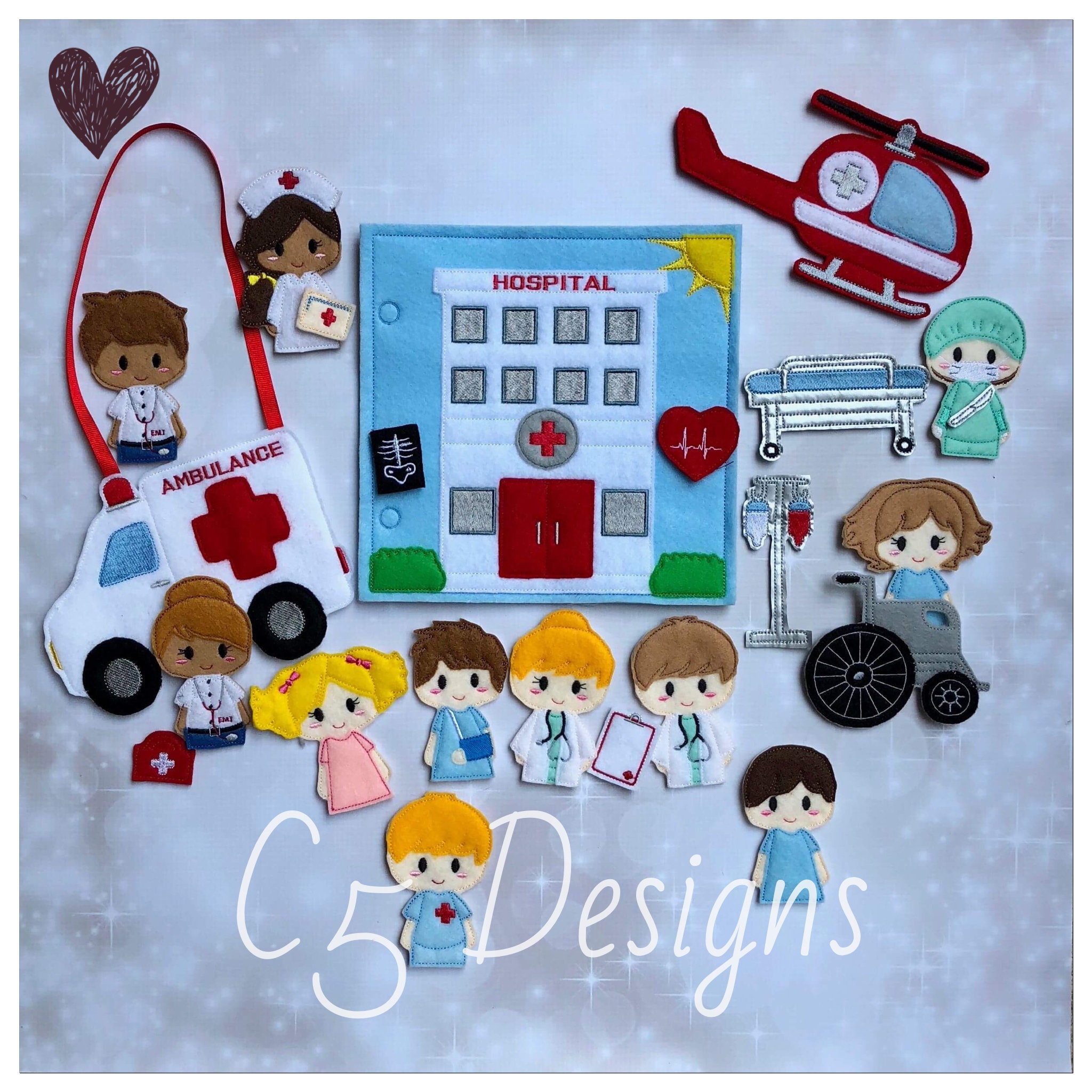 ITH Digital Embroidery Design Hospital Finger Puppet Set - Etsy