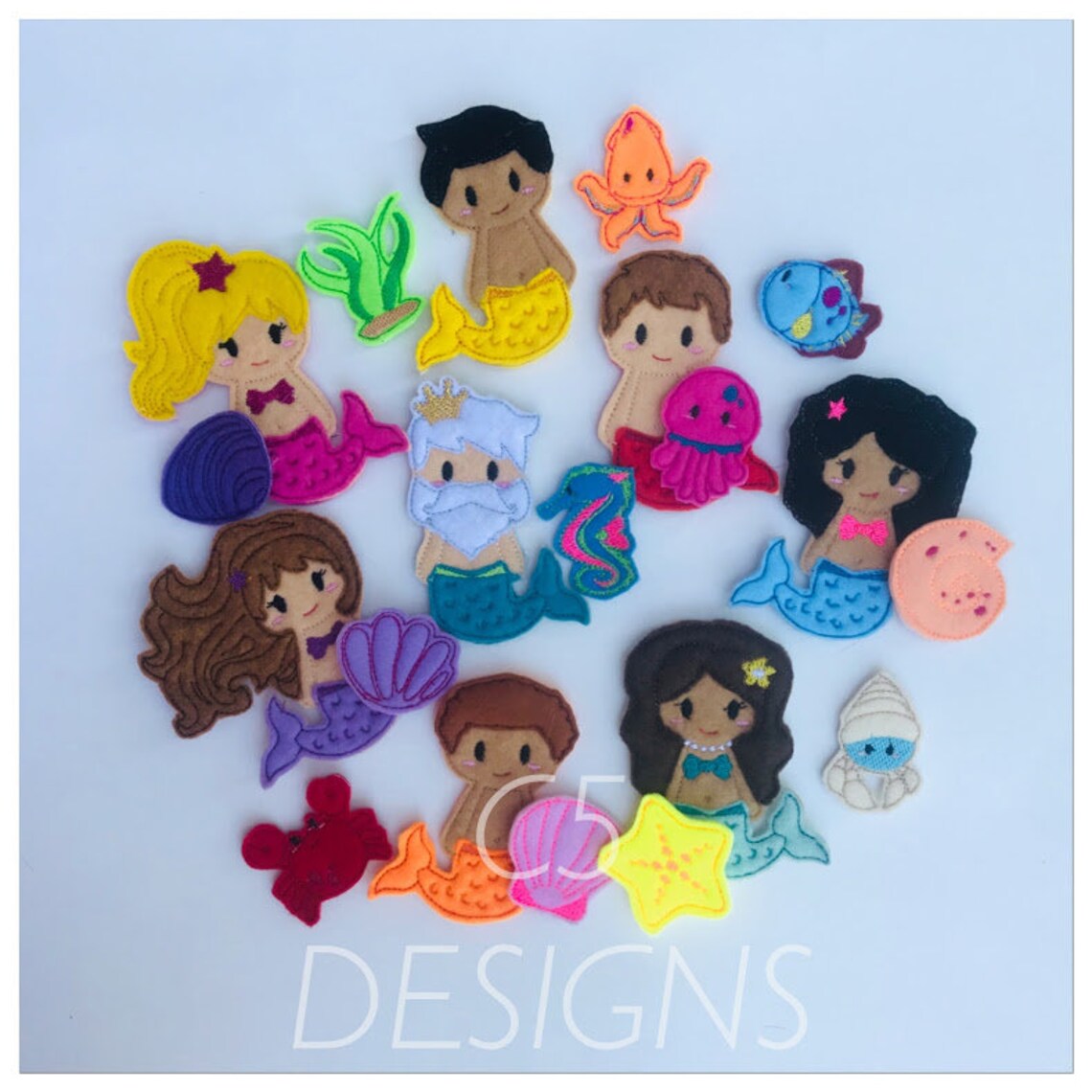 ITH Digital Embroidery Design Mermaid Finger Puppet Set With | Etsy