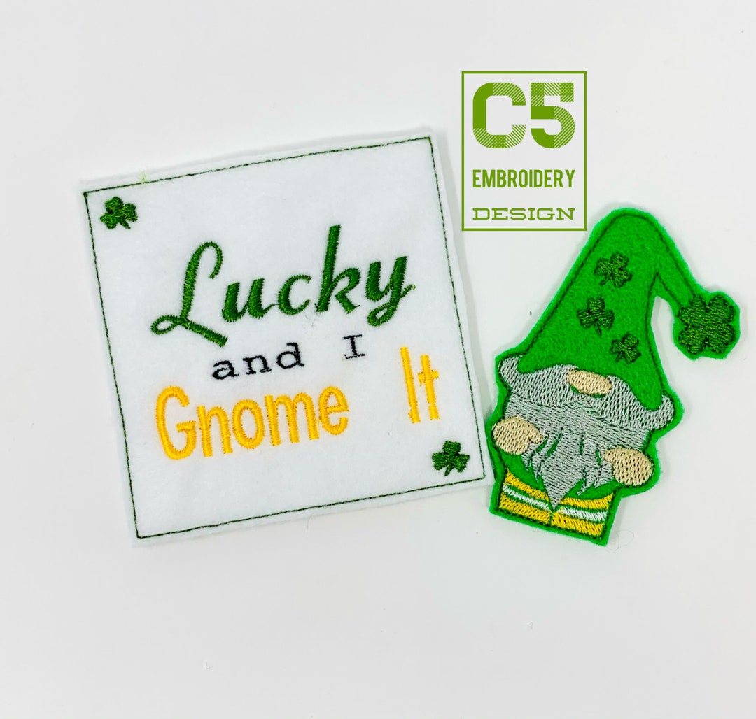 ITH Digital Embroidery Design - Lucky and I Gnome It Card and Finger ...