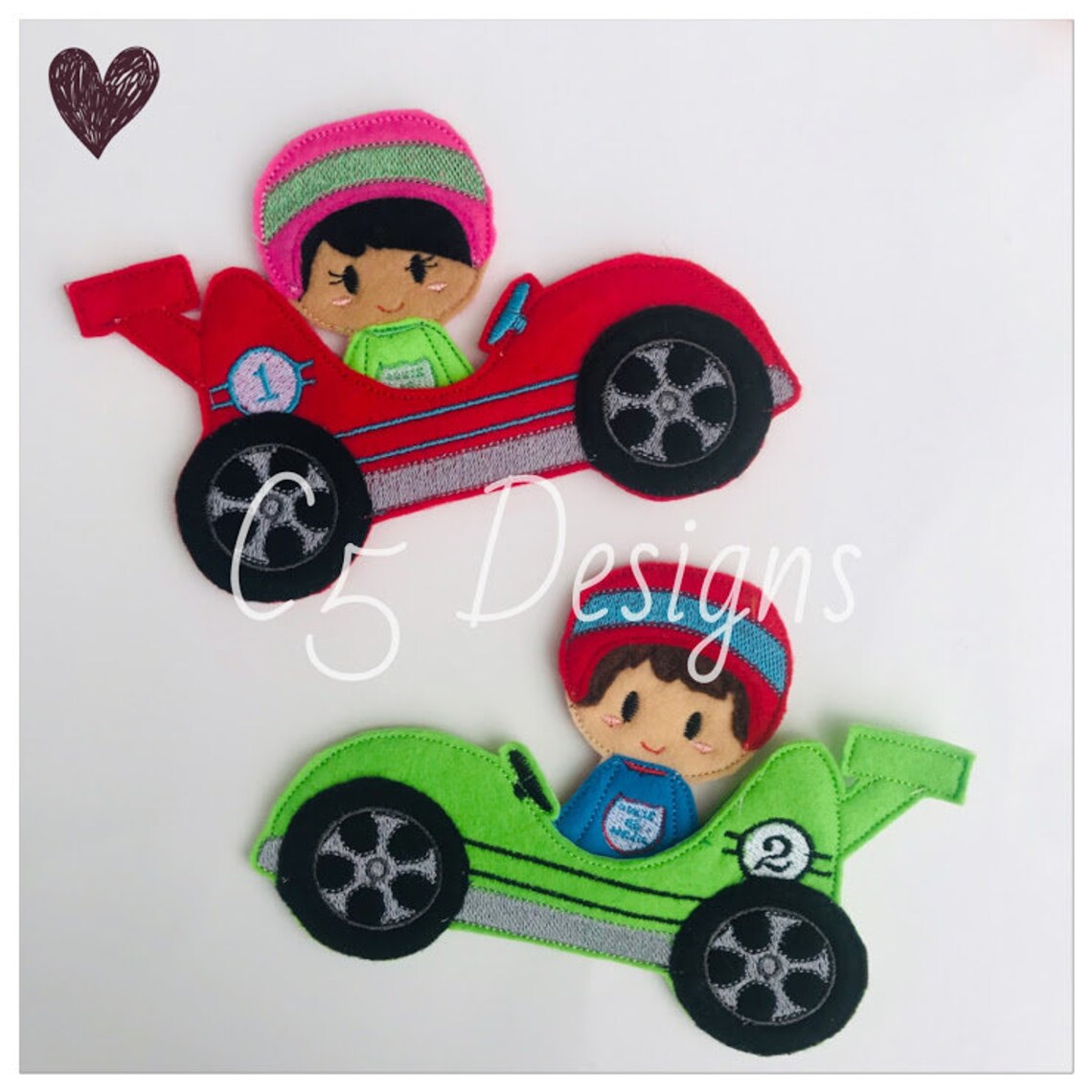 ITH Digital Embroidery Design - Race Car Finger Puppet Set - 4X4 Hoops ...