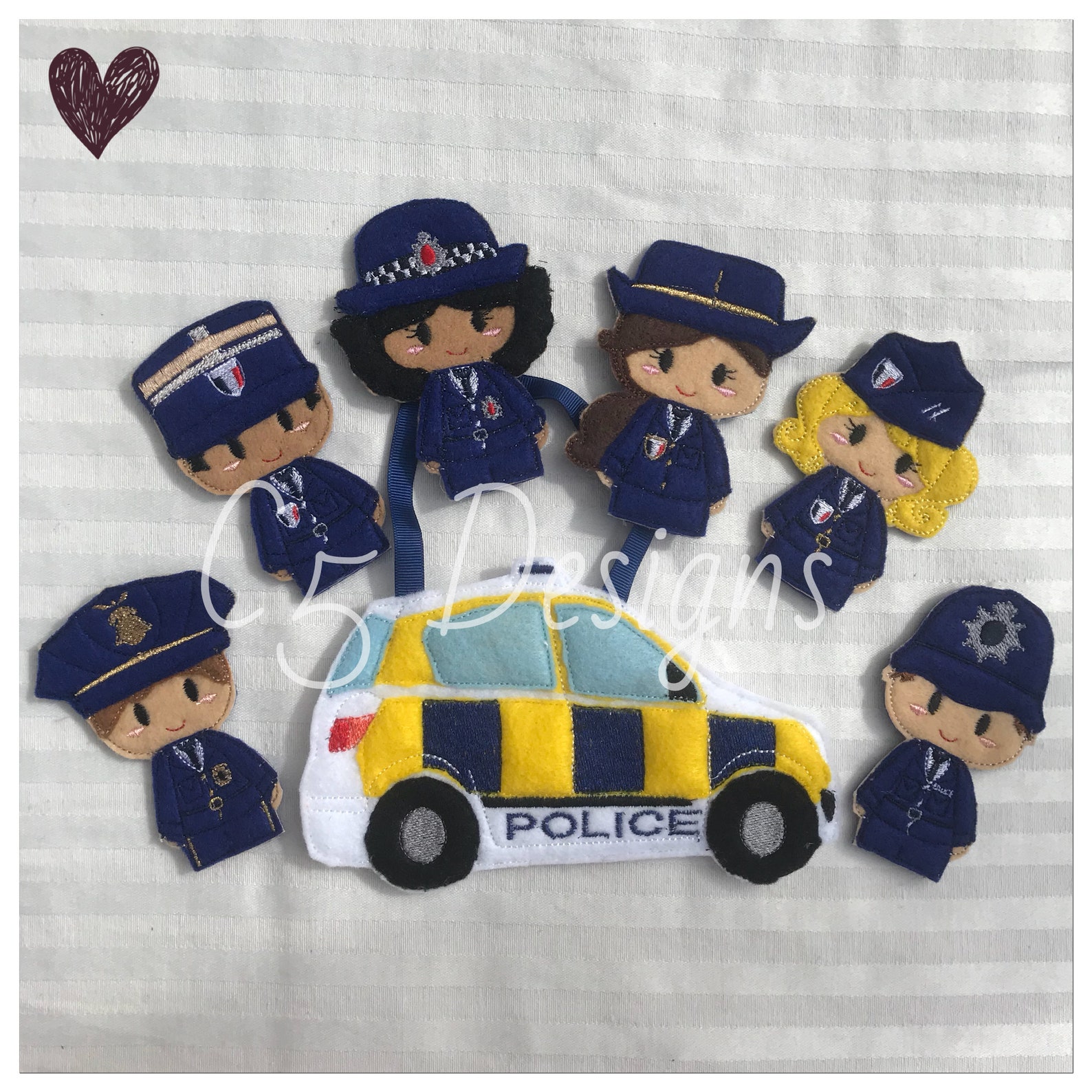 ITH Digital Embroidery Design UK Police Finger Puppet Set | Etsy