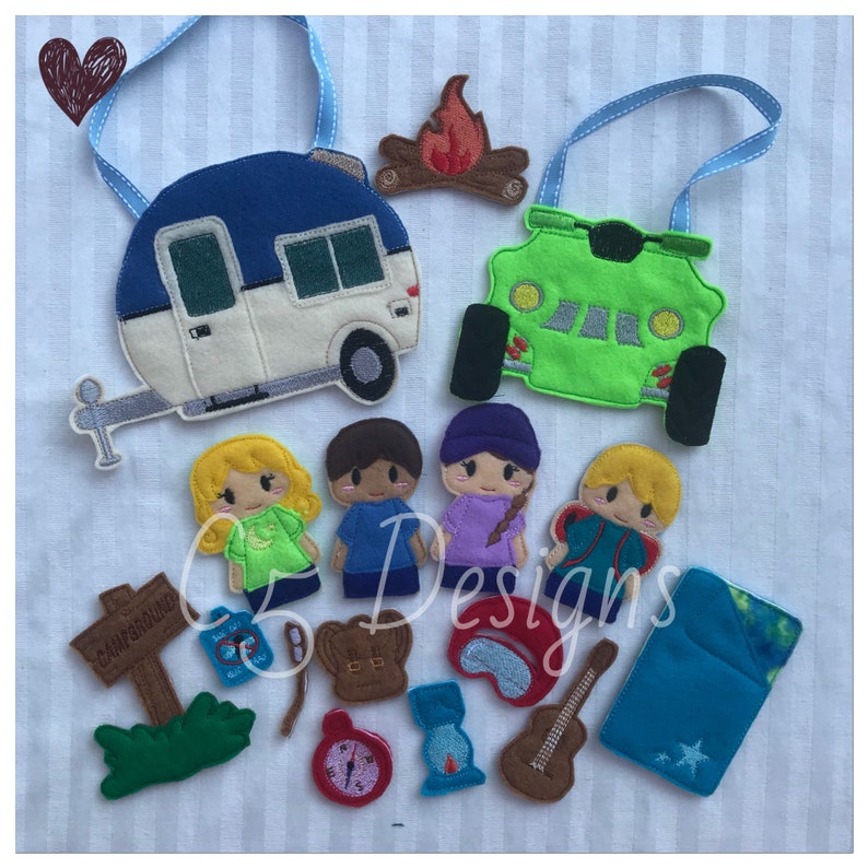 ITH Digital Embroidery Design - DELUXE Camping Finger Puppet Set - 4X4 ...
