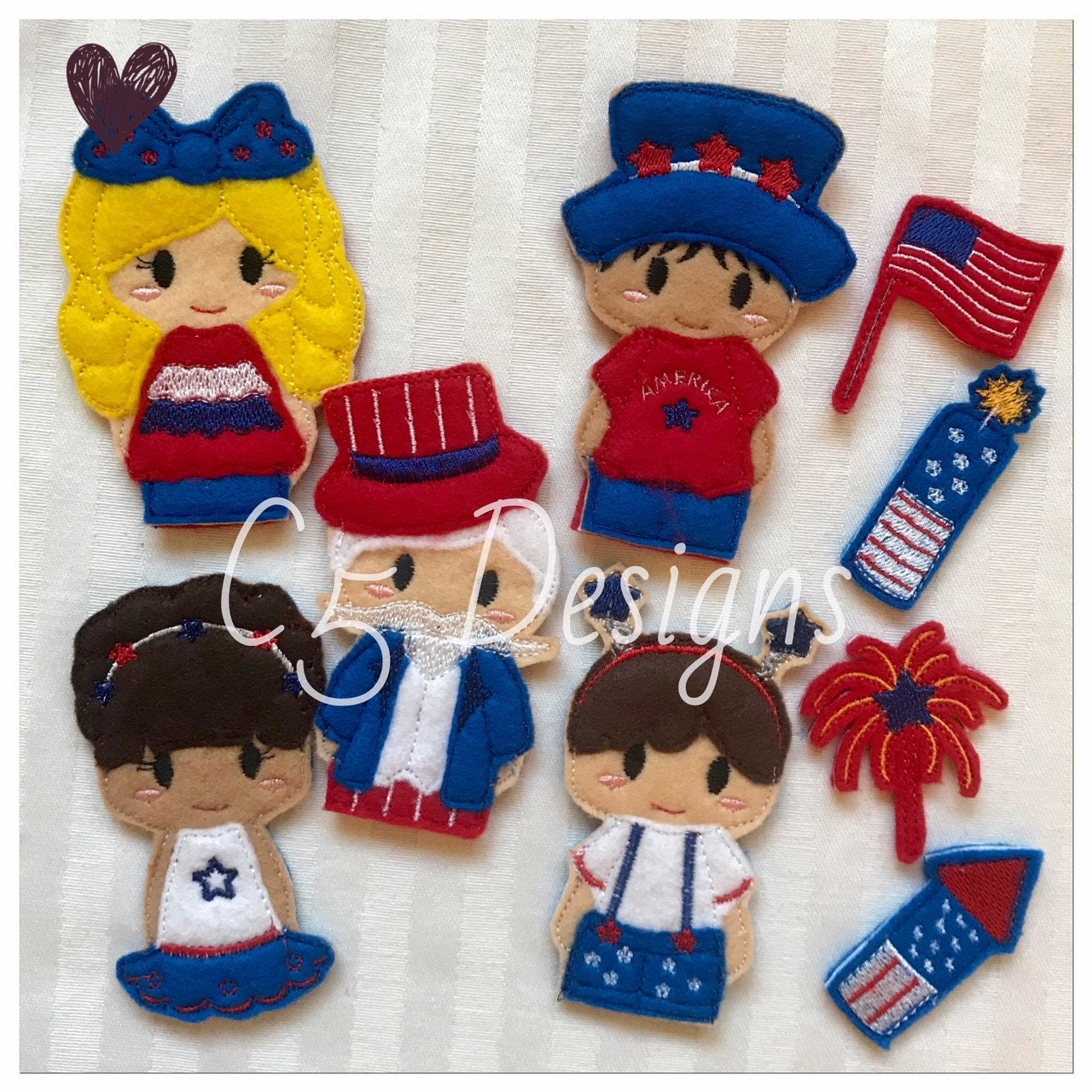 ITH Digital Embroidery Design 4th of July Kids Finger Puppet - Etsy