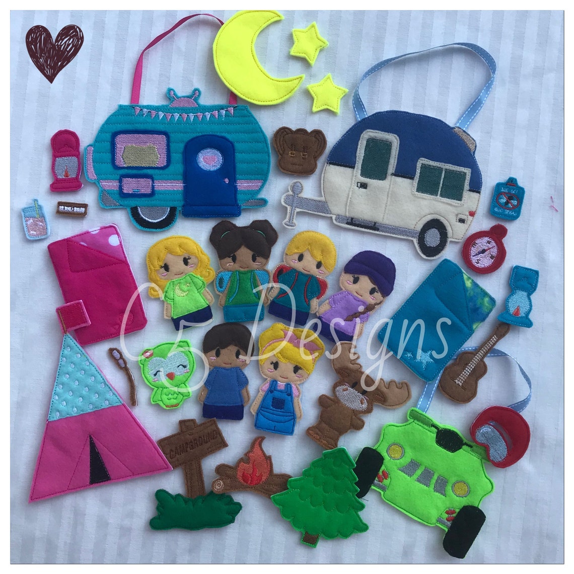 ITH Digital Embroidery Design - DELUXE Camping Finger Puppet Set - 4X4 ...