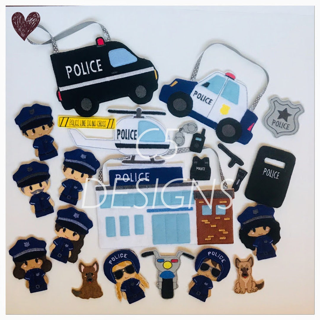 ITH Digital Embroidery Design - Police Officer Finger Puppet Set - 4X4 ...