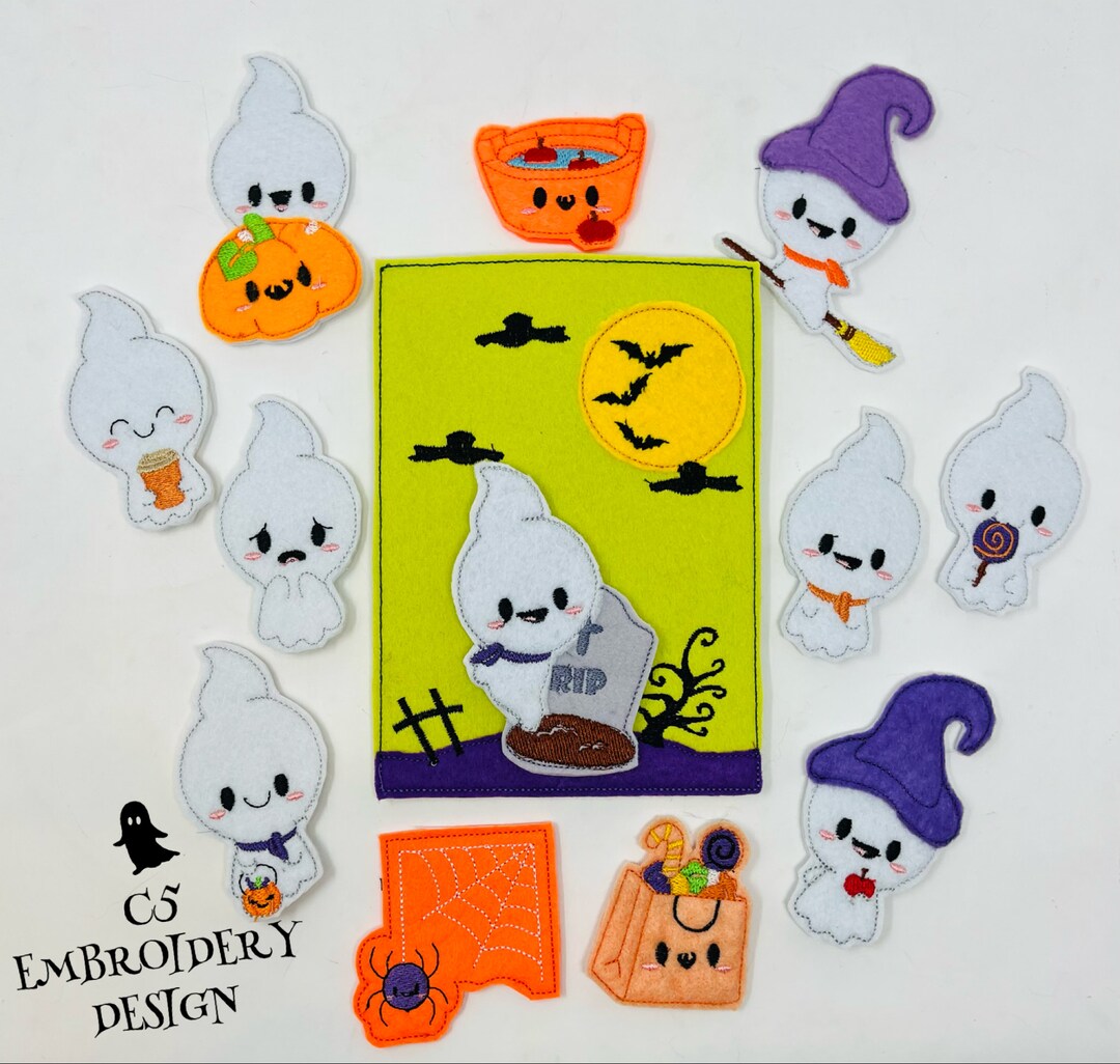 ITH Digital Embroidery Design - Halloween Ghosts Finger Puppet Set ...