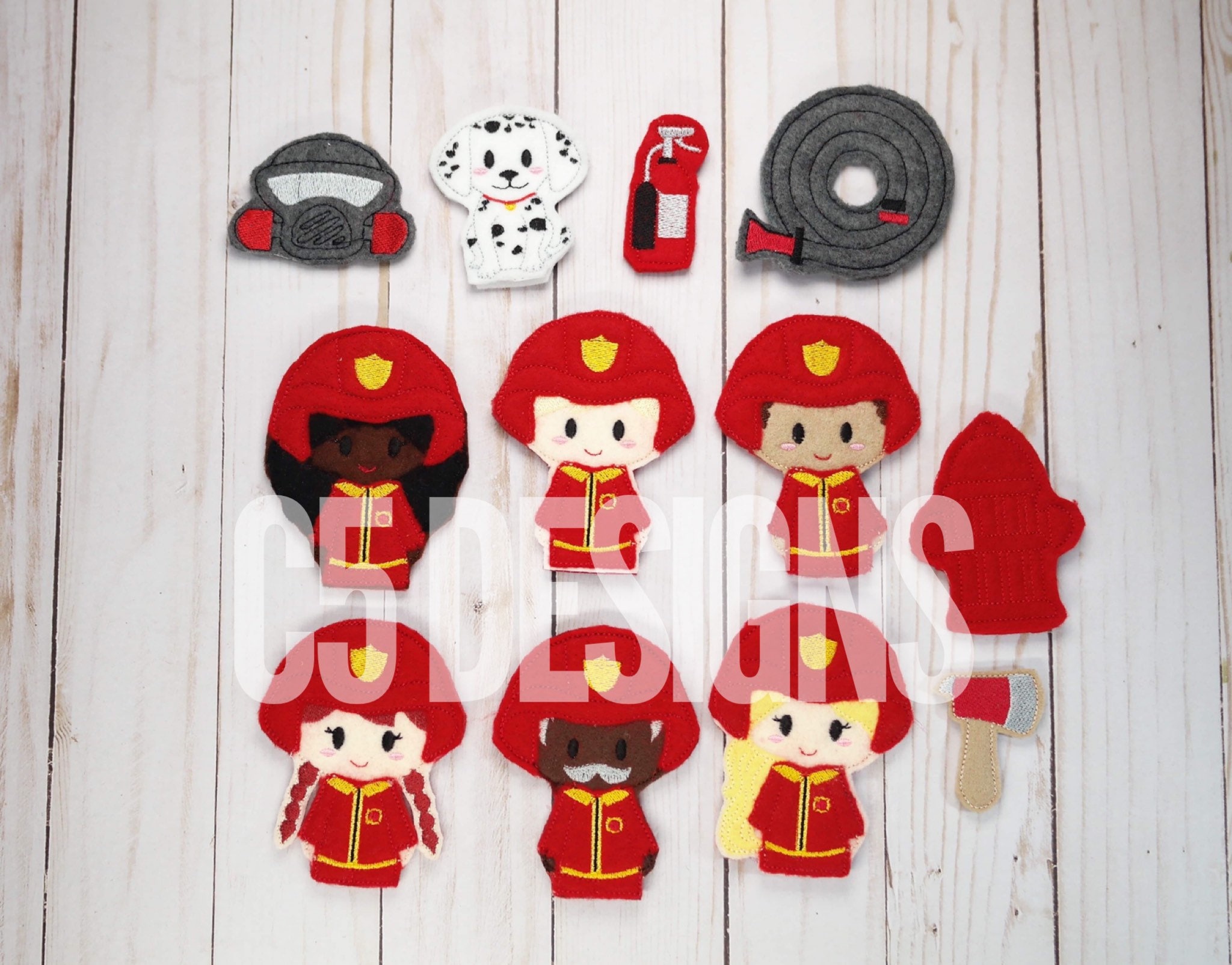 ITH Digital Embroidery Design Fire Fighter Finger Puppet Set - Etsy