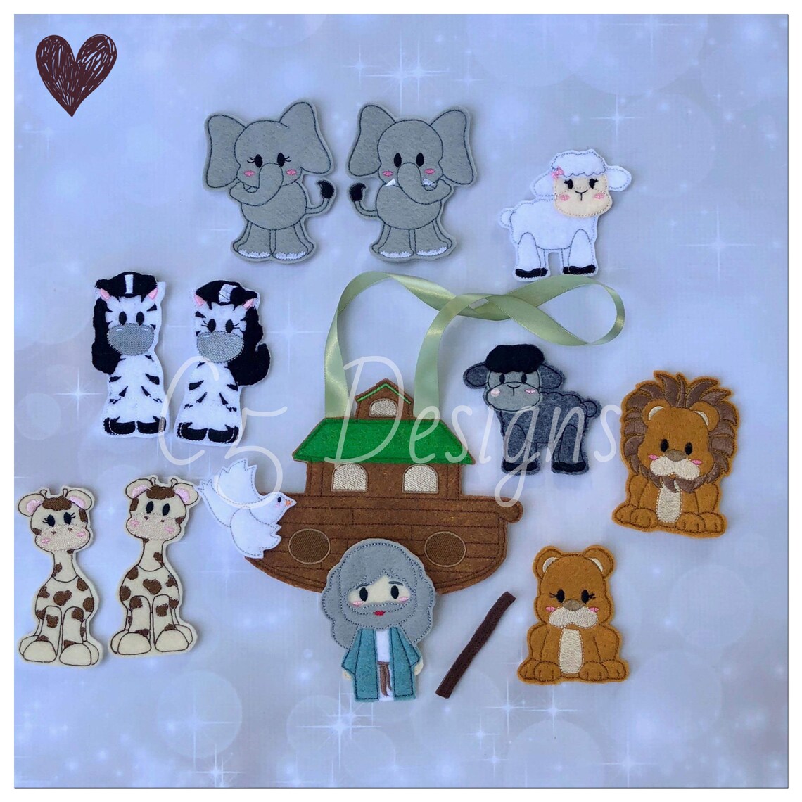 ITH Digital Embroidery Design - Noah's Ark Finger Puppet Set - 4X4 ...