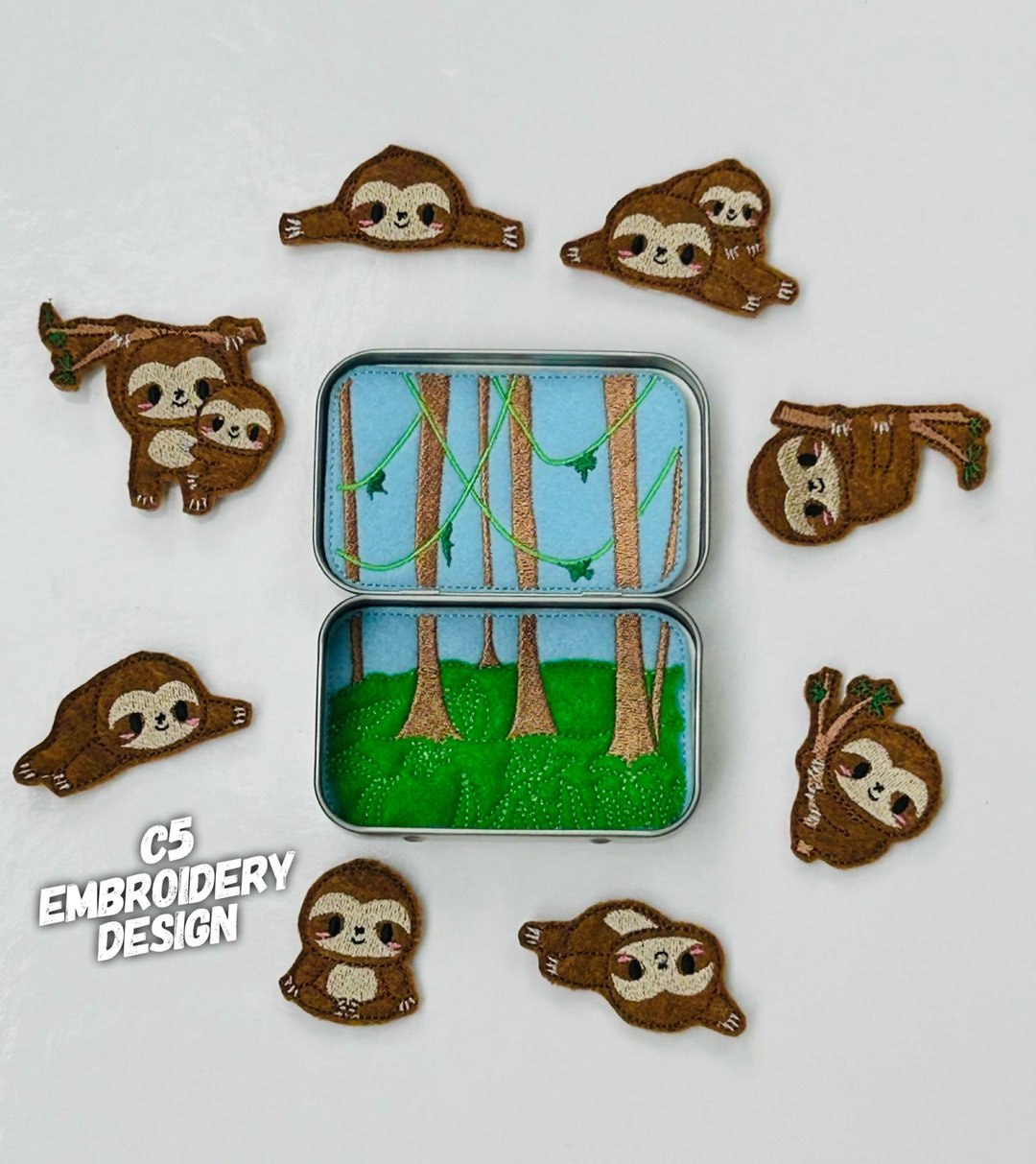 ITH Digital Embroidery Design - Sloth Tin Set - Felties - Etsy