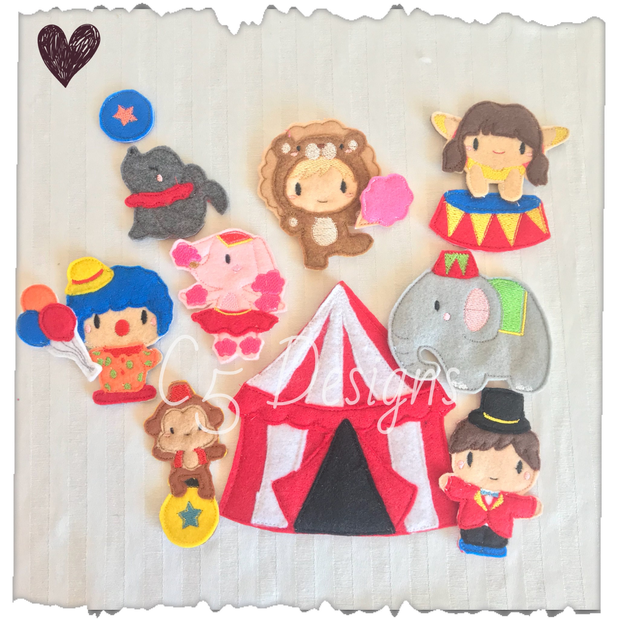 ITH Digital Embroidery Design - Circus Finger Puppet Set - 4X4 Hoops ...