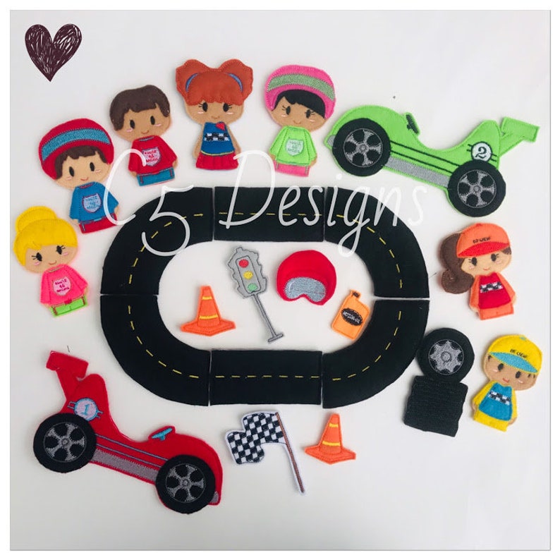 ITH Digital Embroidery Design - Race Car Finger Puppet Set - 4X4 Hoops ...