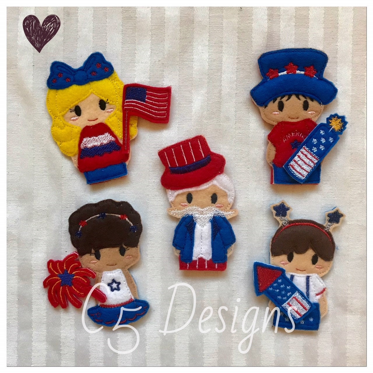 ITH Digital Embroidery Design 4th of July Kids Finger Puppet - Etsy
