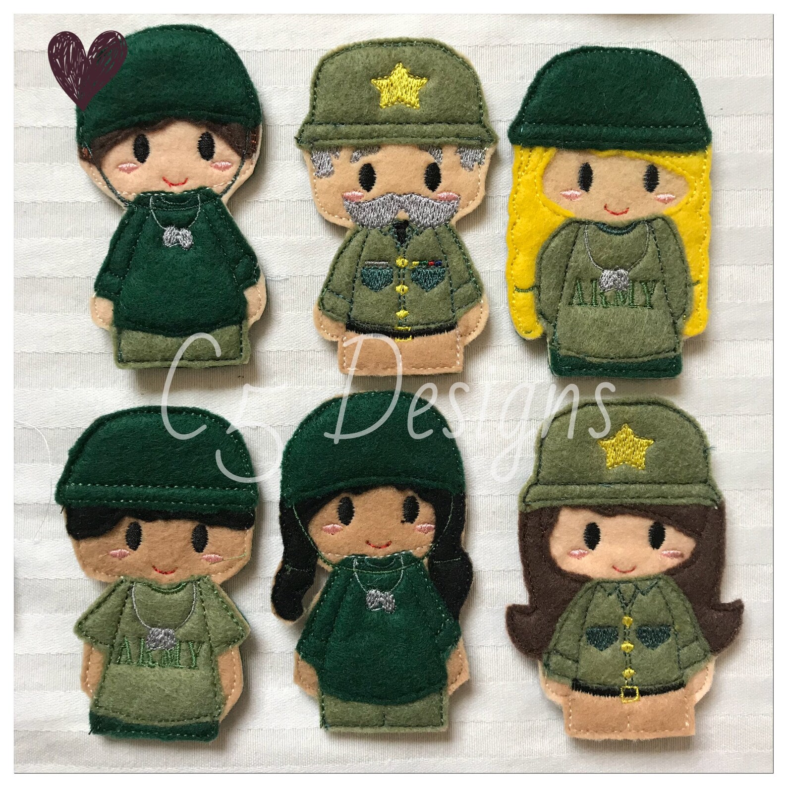 ITH Digital Embroidery Design Army Finger Puppet Set 4X4 - Etsy