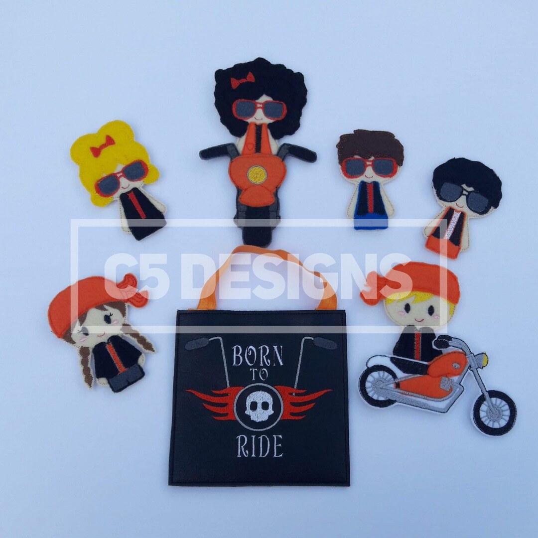 ITH Digital Embroidery Design - Motorcycle Finger Puppet Set - 4X4 ...