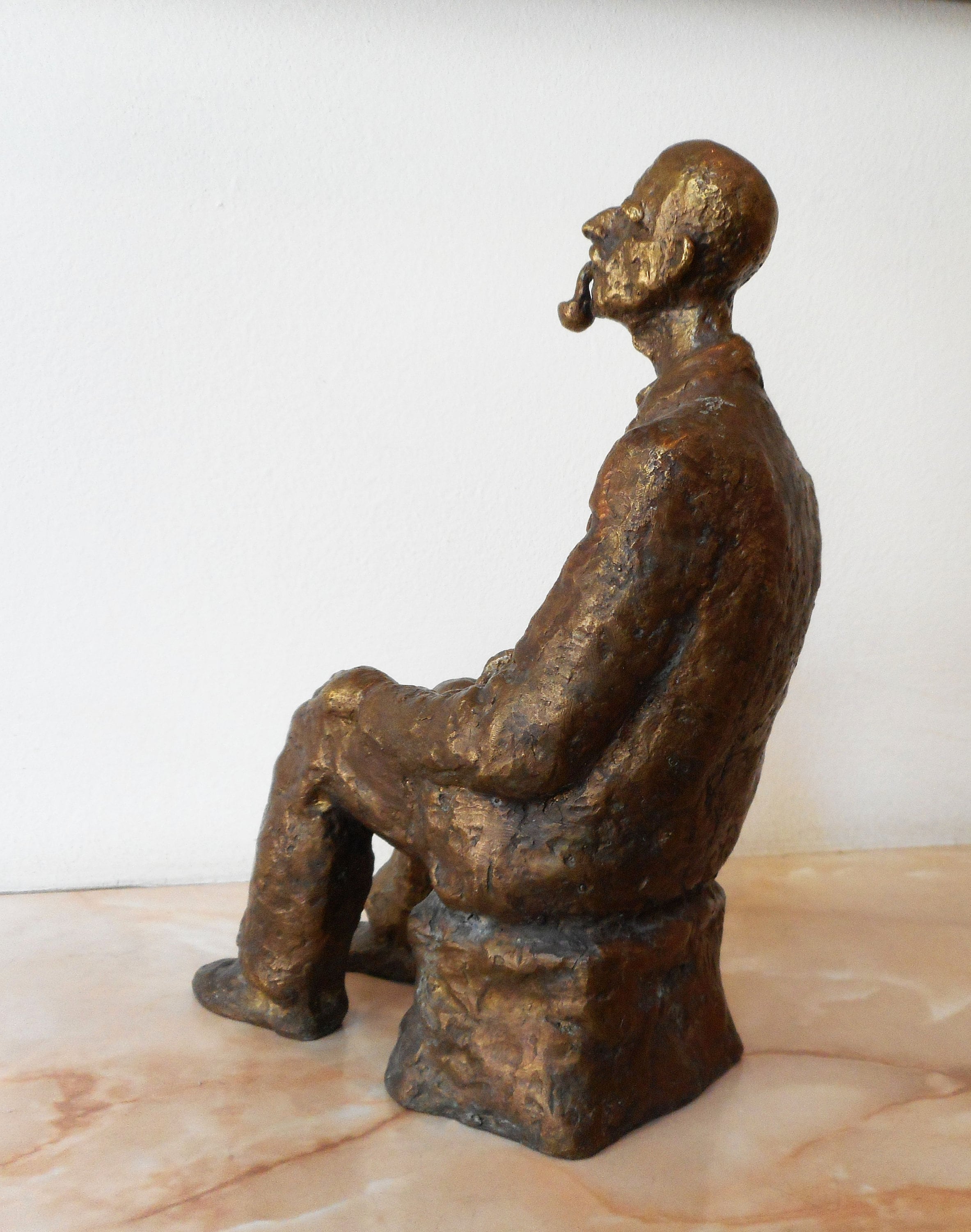 Bronze Sculpture Statuette of an Old Man With a Pipe - Etsy
