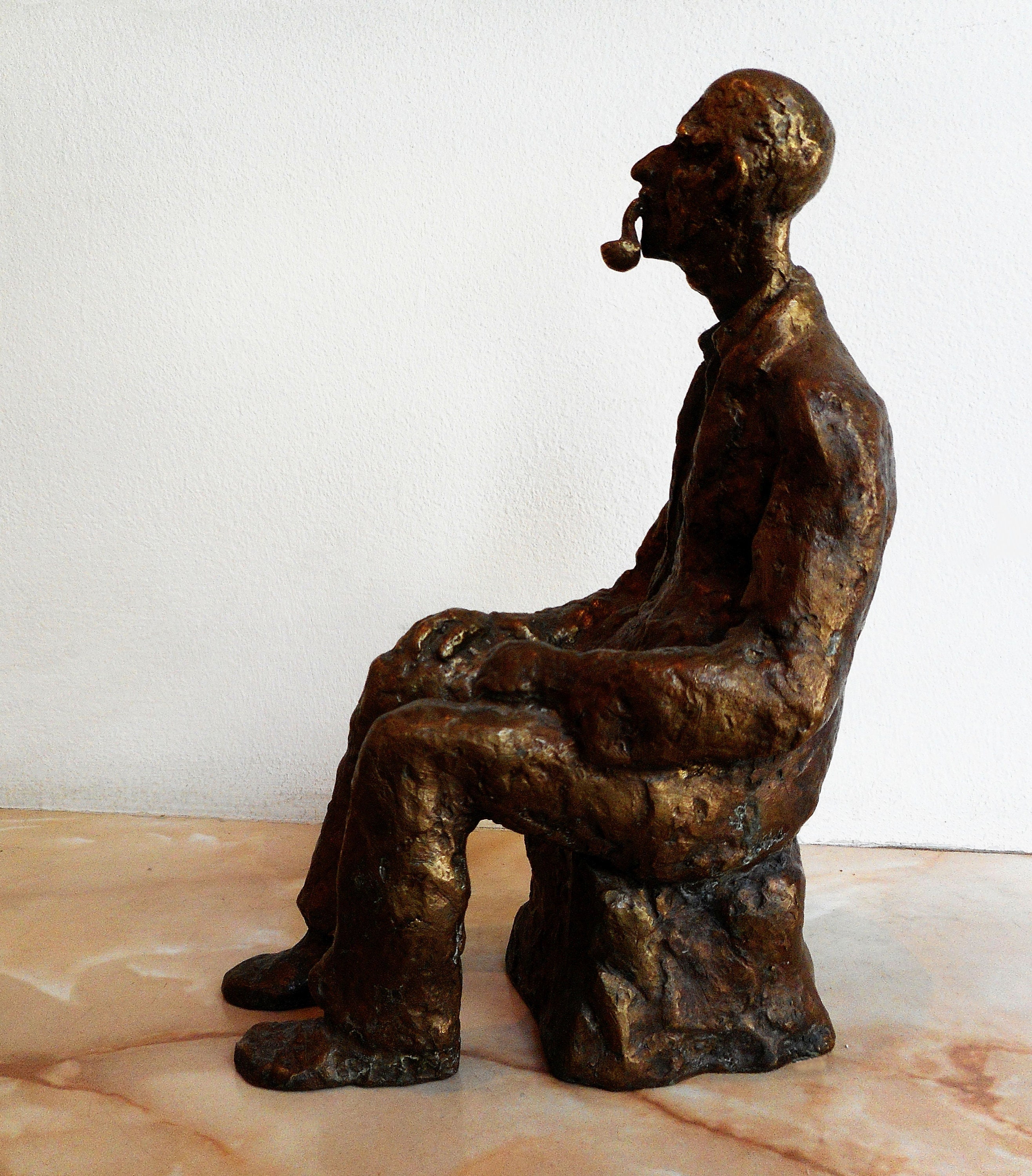 Bronze Sculpture Statuette of an Old Man With a Pipe | Etsy
