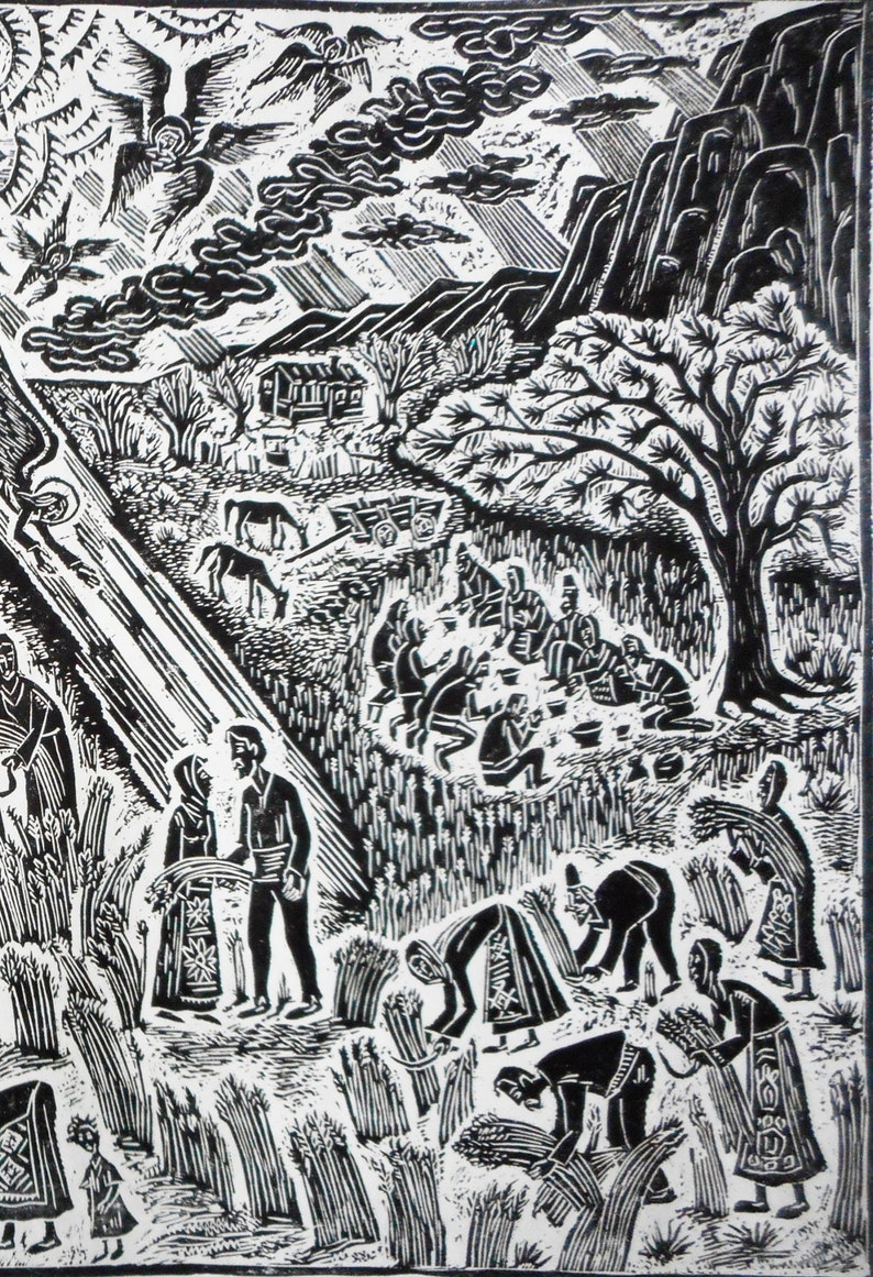 Biblical Linocut Illustration of Ruth and Booz - Etsy